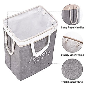 TECHMILLY 72L Large Laundry Hamper with Removable Bag, Collapsible Laundry Basket with Rope Handles, Dirty Clothes Hamper for Bedroom, Living Room, Clothes Toys Organizer, Grey