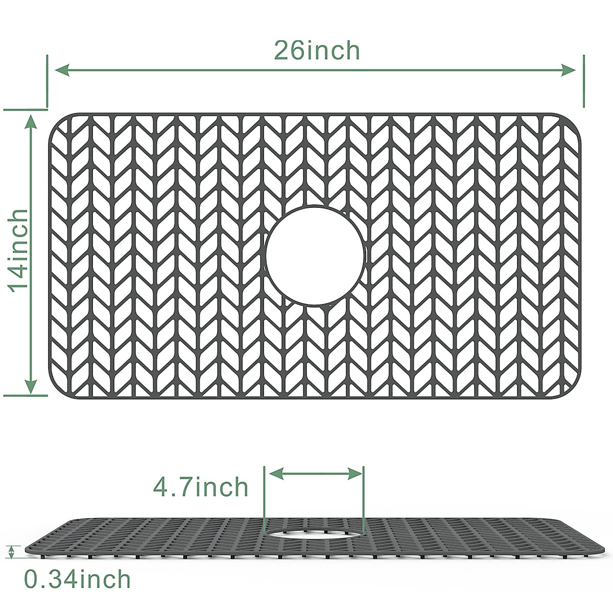 Silicone Sink Protectors for Kitchen Sink, GUUKIN 26''x 14'' Sink Mat Grid for Bottom of Farmhouse Stainless Steel Porcelain Sink with Center Drain (Grey)