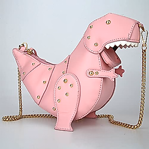 Ondeam Dinosaur Shoulder Purses,PU Rivet Tyrannosaurus Rex CrossBody Bag for Girl Women(Pink)