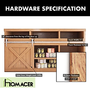 Homacer Mini Brushed Nickel Non-Bypass Sliding Barn Door Hardware Kit, for One/Single Door, 36-inch Long Flat Track, Arrow Design Roller, Cabinet TV Stand Console Use…