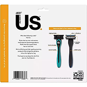 BIC US 5-Blade Unisex Shaving Razor For Men and Women, Lubrication Strip For a Smooth, Close Shave, 14 Cartridges + 2 Handles