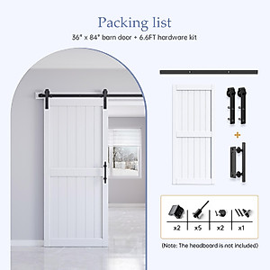 ROYMELO 36x84 Inch White Sliding Barn Door Slab and 6.6ft Hardware Kit Included, MDF Wood Panel Covered with Water-Proof Scratch-Proof PVC Surface, Easy to Clean, Simple DIY Assembly
