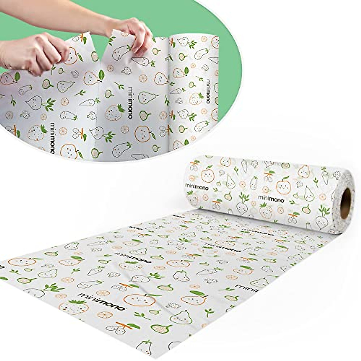 Minimono Baby Splat Mat for Under High Chair - 30 Pcs Disposable and Waterproof Splash Mats - 40"x47" Multipurpose Activity Mat for Picnic Art Craft - Baby Led Weaning Supplies (Fruits and Vegetables)