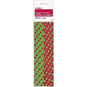 Red & Green Polka Dot Christmas Paper Straws, 10ct