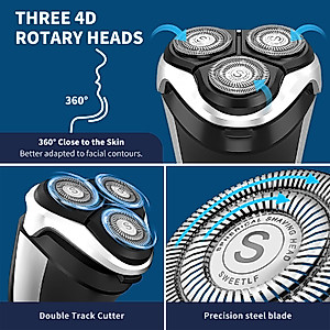 SweetLF Electric Razor for Men, 3 Blades, IPX7 Waterproof, USB Rechargeable, Wet & Dry Shaving, 4D Rotary Head, Pop-up Trimmer, SWS7105 [Upgrade], Black