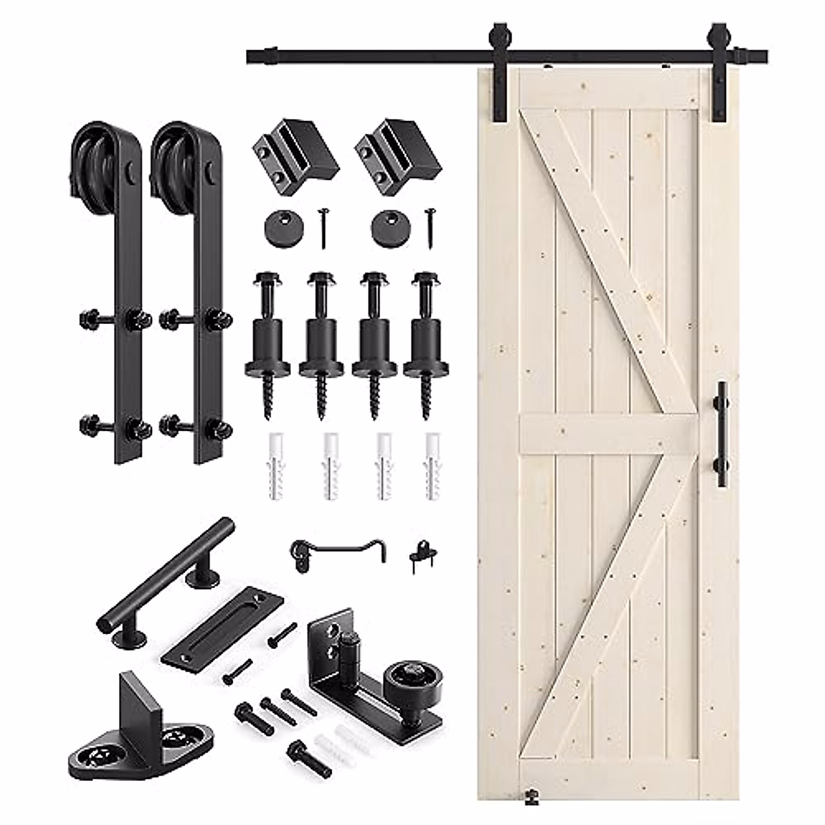 GOLDENPOLEY 30in x 84in Sliding Barn Door with 5 FT Barn Door Hardware Kit, DIY Unfinished K-Frame-Installation Required-Includes Barn Door Slabs,Wood, Barn Door Hardware, Handle, and Floor Guides