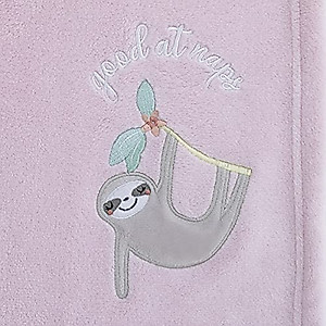 NoJo Little Love Tropical Garden Pink Sloth Super Soft Appliqued Baby Blanket