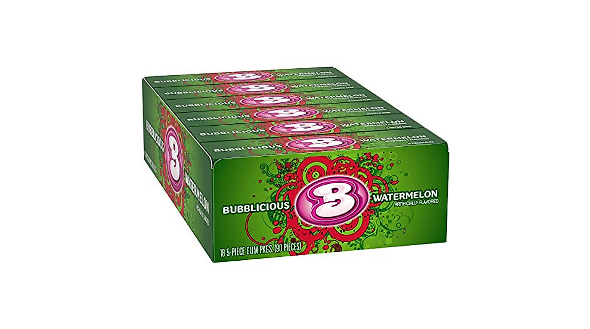 Bubblicious Watermelon Bubble Gum - 18 Packs of 5 Pieces