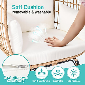 OTSUN Egg Chair Set of 2, Oversized Wicker Egg Basket Chair with 4 Cushions, 440lb Capacity, Outdoor Indoor Lounger for Living Room, Patio, Balcony, Backyard, Ivory