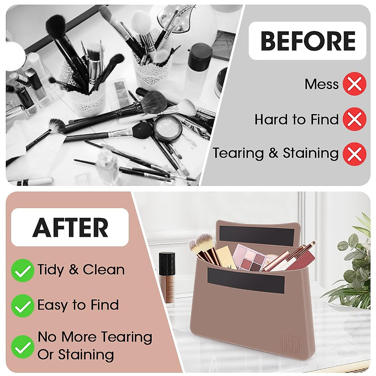 Silicone Makeup Bag Travel, Magnetic Large Toiletry Bag for Women Premium Travel Easy Carry Cosmetic Bags Soft for Makeup, Beauty Tools, Brushes Silicone Makeup Organizer Bag Holder Cute Set-Khaki