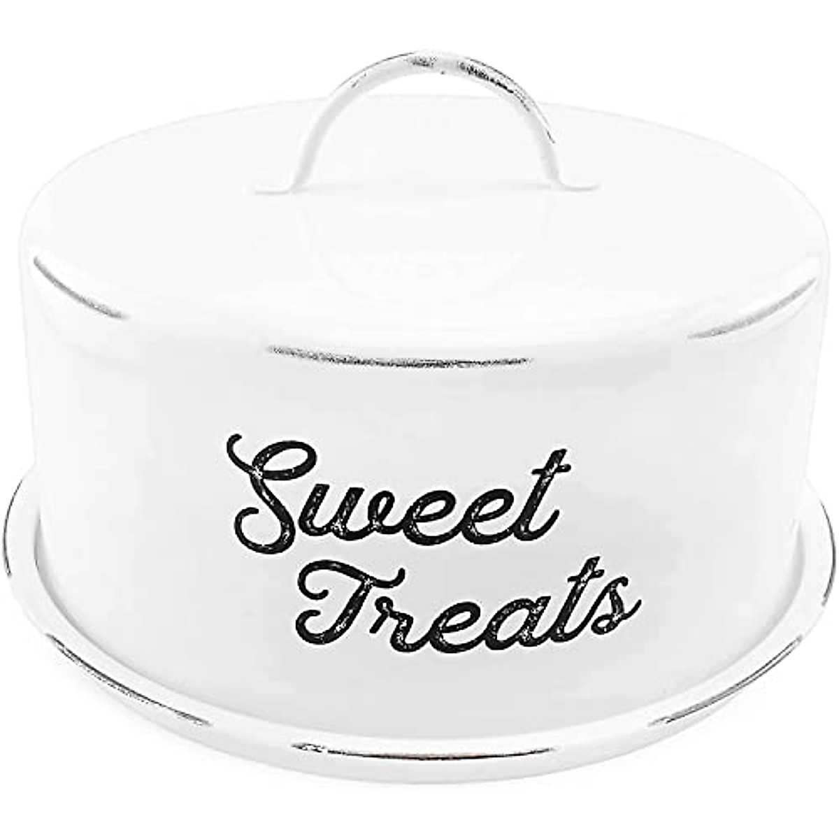 AuldHome Enamelware White Cake Cover; Rustic Decorative Cake Plate with Domed Lid