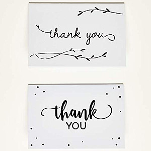 Hayley Cherie 50 Luxury Thank You Cards and Self Seal Envelopes - Black Foil Design with Printed Envelopes - Premium Heavyweight Card Stock with Hammered Texture - 4x6 Photo Size