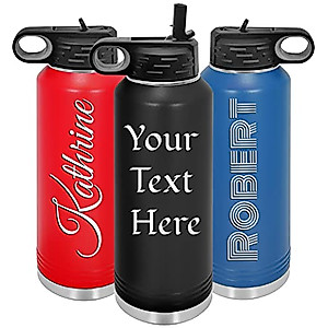 Polar Camel Personalized Water Bottles 40oz with Flip-Top Lid and Straw,Vacuum Insulated Flask, Stainless Steel Sports Double Wall Thermos, Your Logo Name Text Engraved in USA (Black, 40 oz.)
