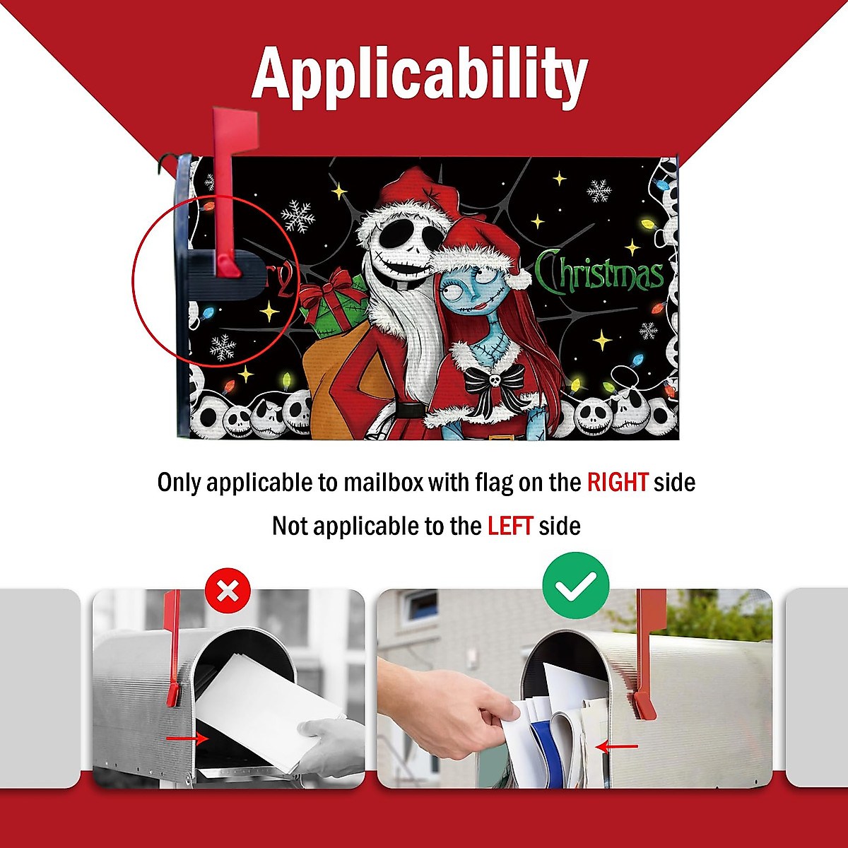 FBCOO Merry Christmas Mailbox Cover Magnetic Standard Size 21"x19", Xmas Jack Skellington Sally Skulls Decorative Post Letter Box Decor, Funny Holiday Black Garden Yard Outdoor Decoration