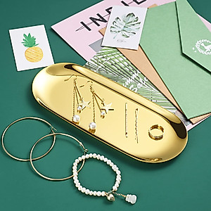 2 Pack Gold Oval Vanity Tray, Stainless Steel Jewelry Tray, Bathroom Tray, Makeup Cosmetic Trays,Towel Napkin Tray,Storage Organizer, 9 x 3.8 inches (LxW),Medium