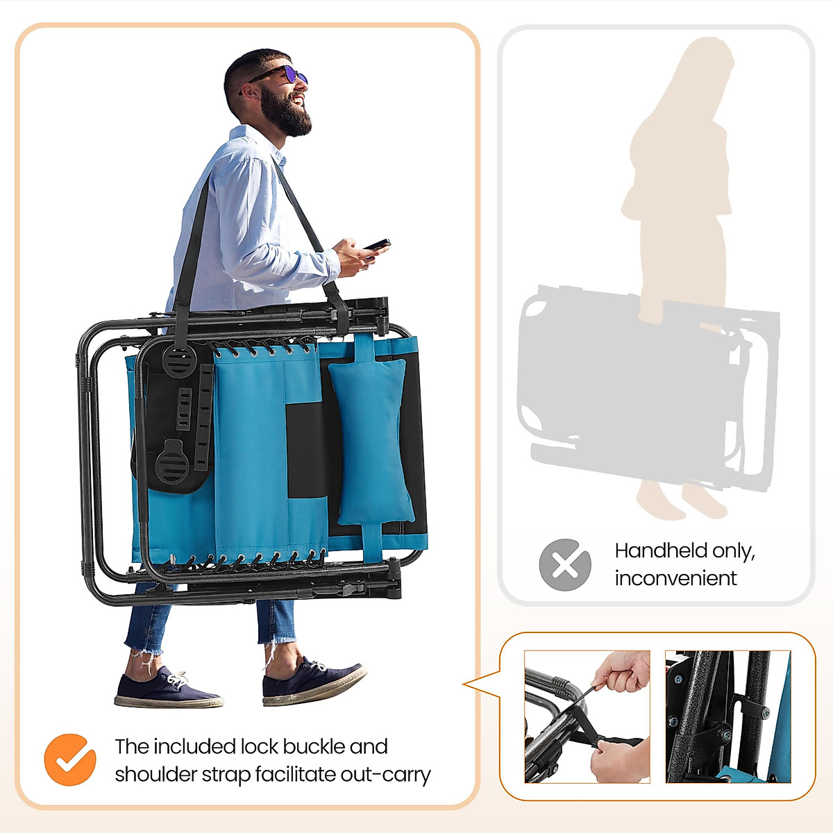 Yaheetech 29in Full Padded Zero Gravity Chair Oversized Outdoor Patio Folding Lounger Adjustable Portable Anti Gravity Recliner w/Carry Strap, Side Cup Tray, Pillow for Beach Yard Lawn Black/Aqua/2