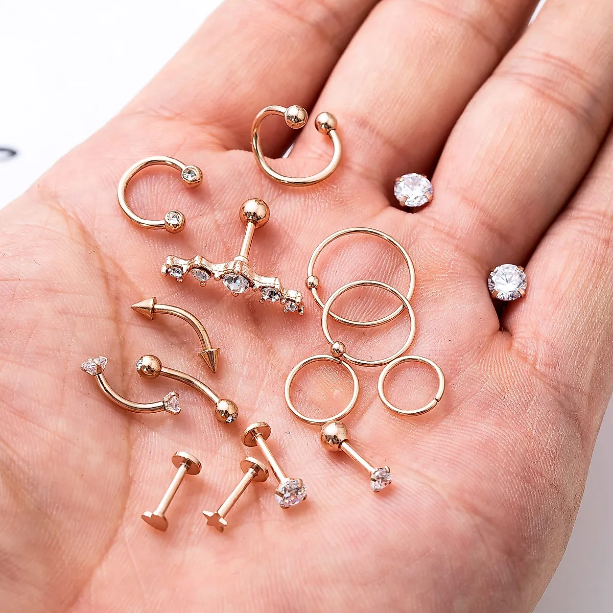 REVOLIA 32Pcs Stainless Steel Cartilage Stud Earrings for Women Conch Helix Tragus Daith Conch Hoop Earing Piercing Jewelry Set Rose-Gold