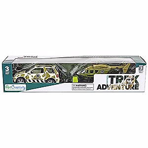 ArtCreativity SUV Toy Car with Trailer and Helicopter Playset for Kids, Interactive Northern Trek Play Set with Detachable Helicopter & Opening Doors on 4 x 4 Car, Best Birthday Gift for Boys & Girls