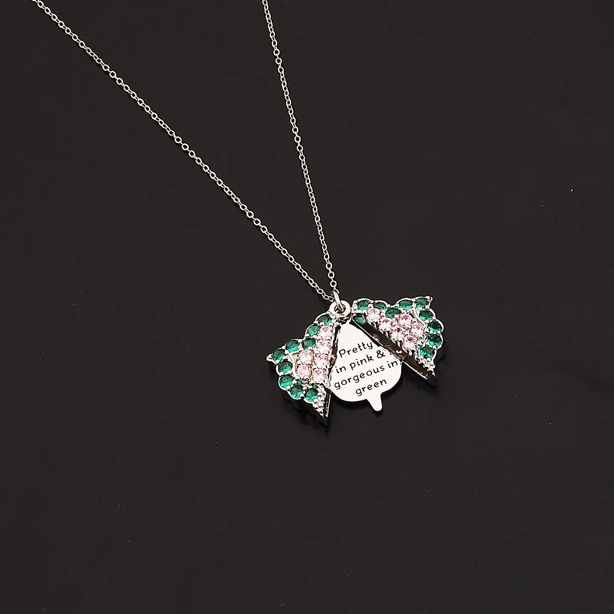 CENWA Sorority Gifts Pretty In Pink & Gorgeous in Green Zircon Leaf Open Locket Necklace Gift For Sorority Sister (Pretty in pink N)
