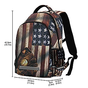 xigua Baseball USA Flag Print Backpack Casual Daypacks Outdoor Sports Rucksack School Shoulder Bag for Boys Girls Teens