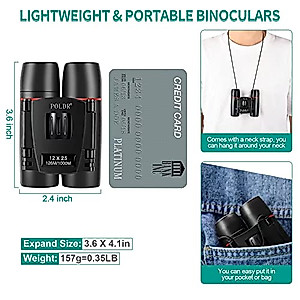 POLDR 12X25 Small Binoculars with Clear Vision, Pocket Binoculars Compact for Adults Theater Concert Opera Travel Bird Watching