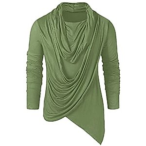 CLDREAM Mens Fashion Designer Draped Cowl Collar Shirts Hip Hop Irregular Hem Punk Sweatshirts Slim Fit Plain Sweatshirts