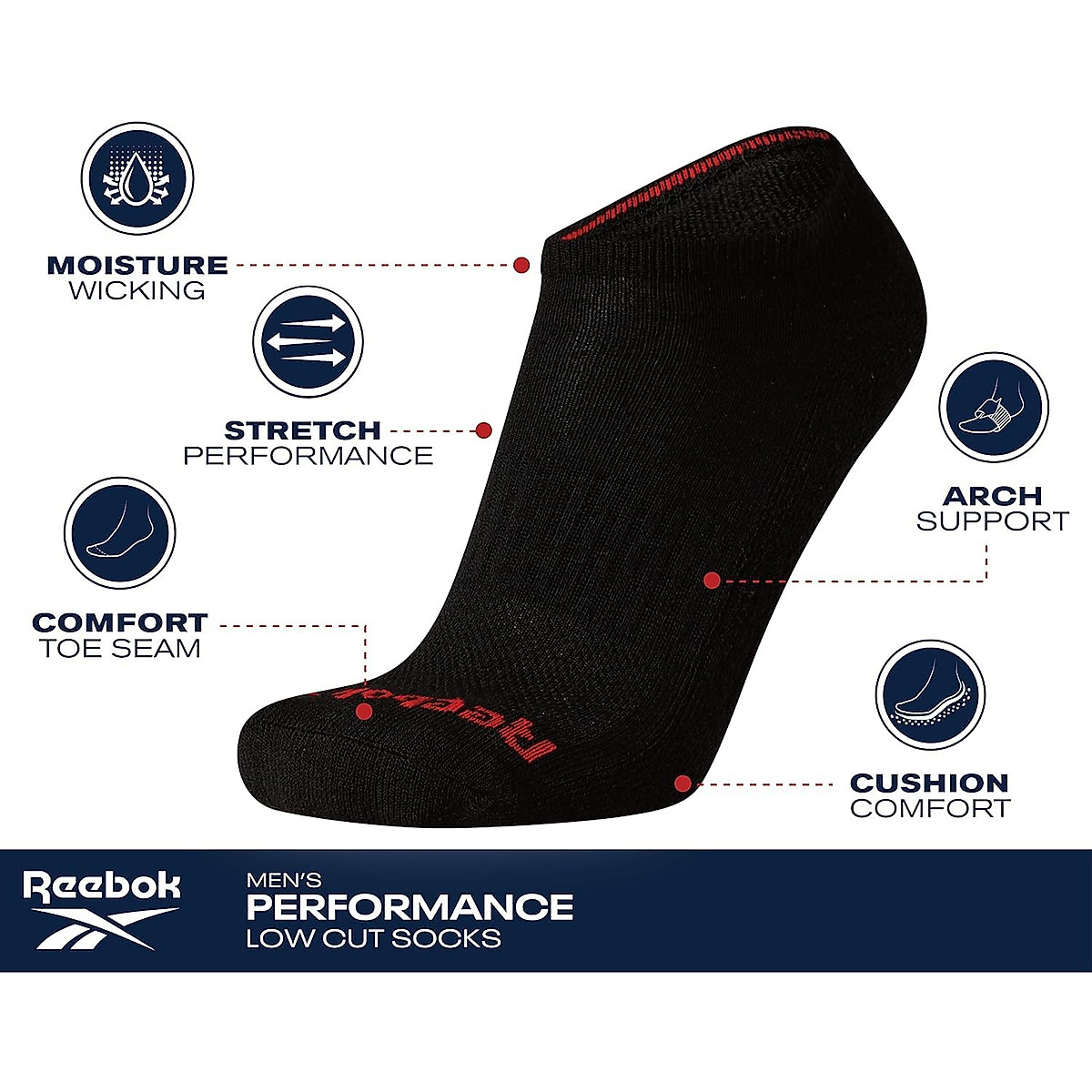 Reebok Men’s Low Cut Socks – 6 Pack Basic Cushion Low Cut No Show Socks for Men - Men's Athletic Socks (Size: 6-12.5), Size 6-12.5, All Grey