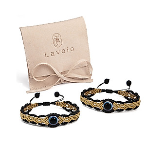 Lavoio Evil Eye Bracelets Black 2pcs 10mm Beaded Handmade Braided Bracelet Fashion Inspiration Men Women Couples Kids Gifts Idea