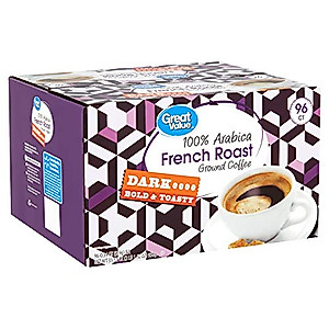 Great Value 100% Arabica French Roast Coffee Pods, Dark Roast, 96 Count