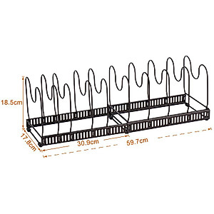 Toplife Pots and Pans Organizer Rack for Cabinet and Countertop, 10+ Pot Lids, Bakeware and Cookware Organizer Rack Holder with 10 Adjustable Compartments - Brown
