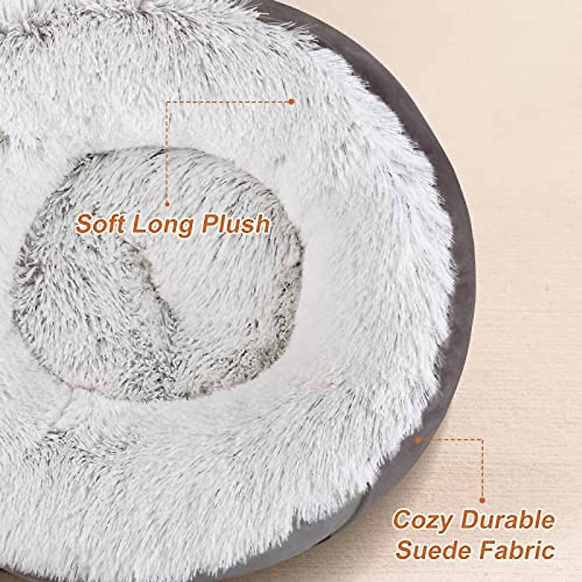 JOEJOY Small Dog Bed & Cat Bed, Anti-Anxiety Puppy Cuddler, Cozy Soft Round Fluffy Plush Pet Bed, Machine Washable, Anti-Slip Bottom (20", Grey)