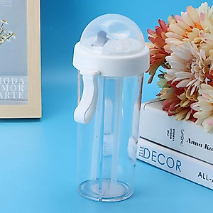 MAVIS LAVEN 600ml Plastic Water Bottle, Innovative Dual Use Water Bottle Straw Water Cup for Home Outdoor Camping Sport (white)