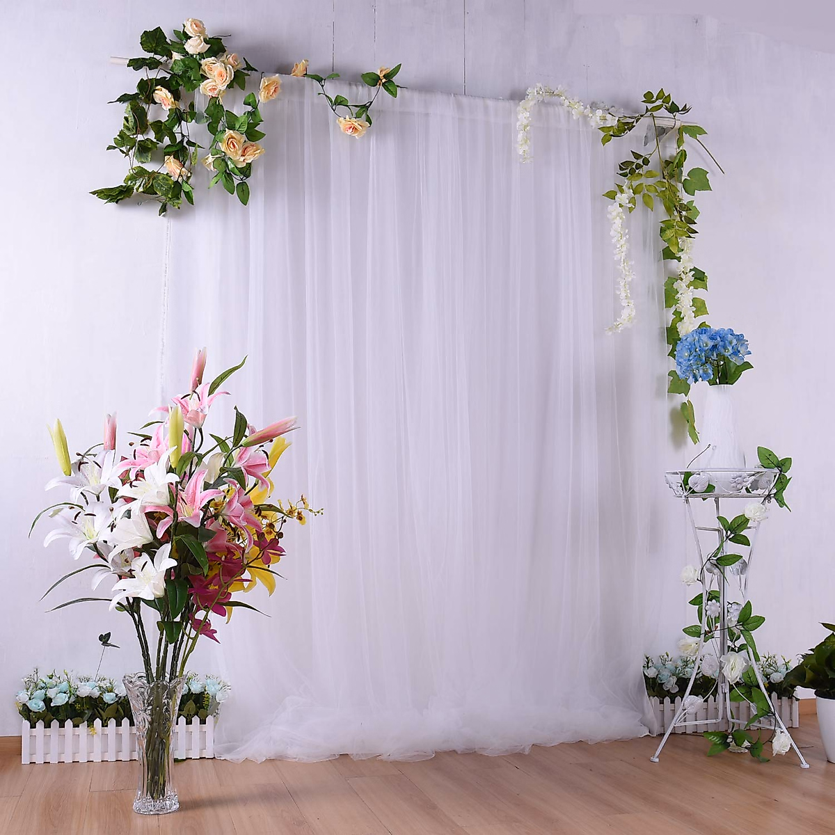 White Tulle Backdrop Curtain for Parties Wedding Baby Shower White Sheer Background for Bridal Shower Photography Props Gender Reveal Backdrop Drapes 5 ft X 7 ft