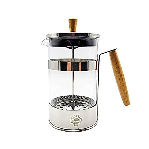 French Press Coffee Maker 27oz Stainless Steel Coffee Press High Level Filter Borosilicate Glass Heat Resistant Insulated Pot with Wooden Handle. Brew Coffee and Tea BPA Free