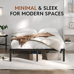 WAYES Queen Bed Frame, 14 Inch High Platform Bed Frame with Storage, Minimal Queen Size Metal Bed Frame, Heavy Duty, No Box Spring Needed, Noise-Free, Easy Assembly, Black