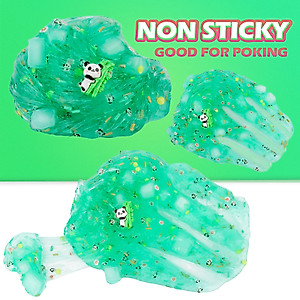 Green Clear Slime with Jelly Cubes and Cute Slime Add-ins, Glimmer Slime Crunchy Crystal Slime Boba Slime, Super Soft Sludge Toy with Cute Charms Kids Party Favors Slime for Girls and Boys