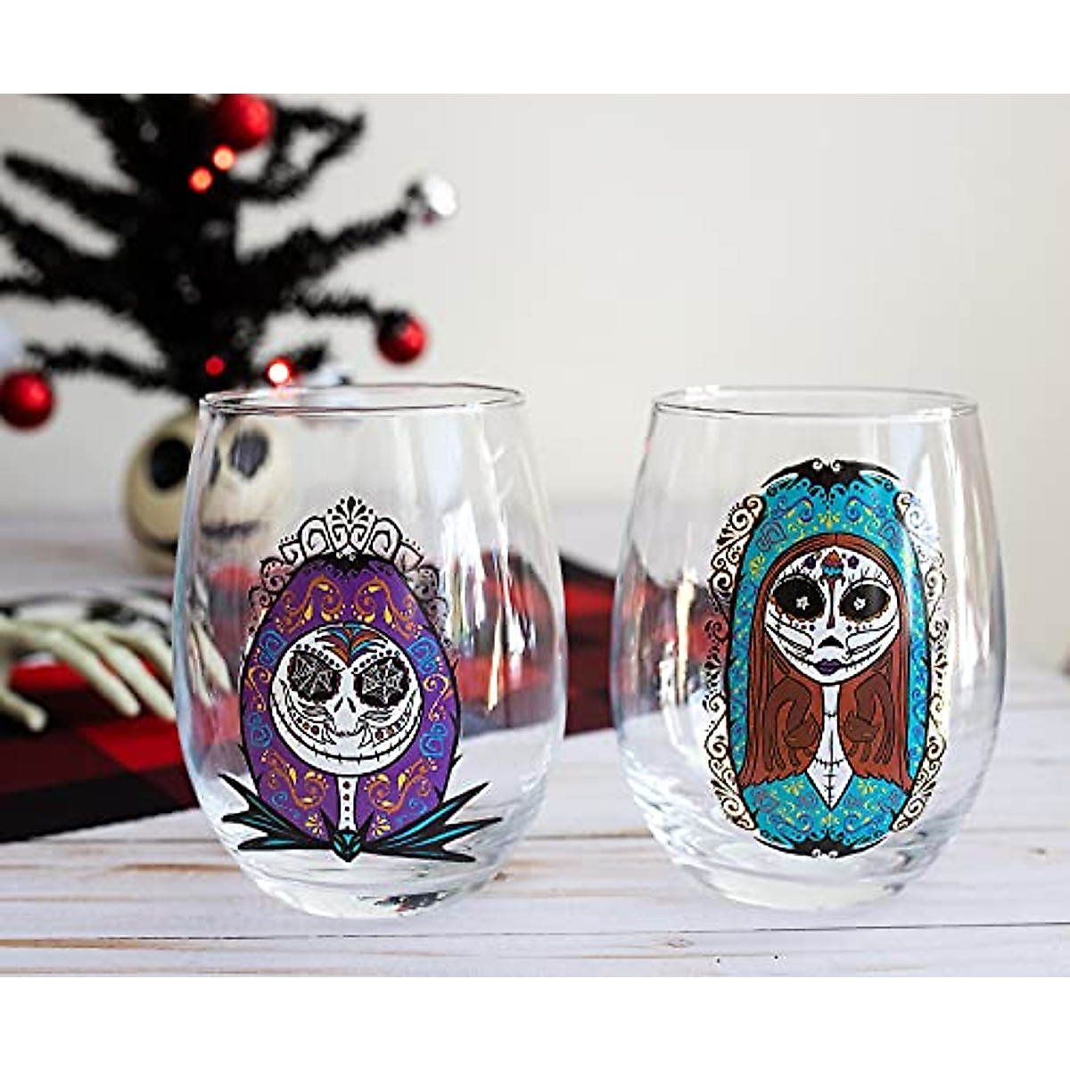 Disney The Nightmare Before Christmas Jack and Sally Stemless Glass Set
