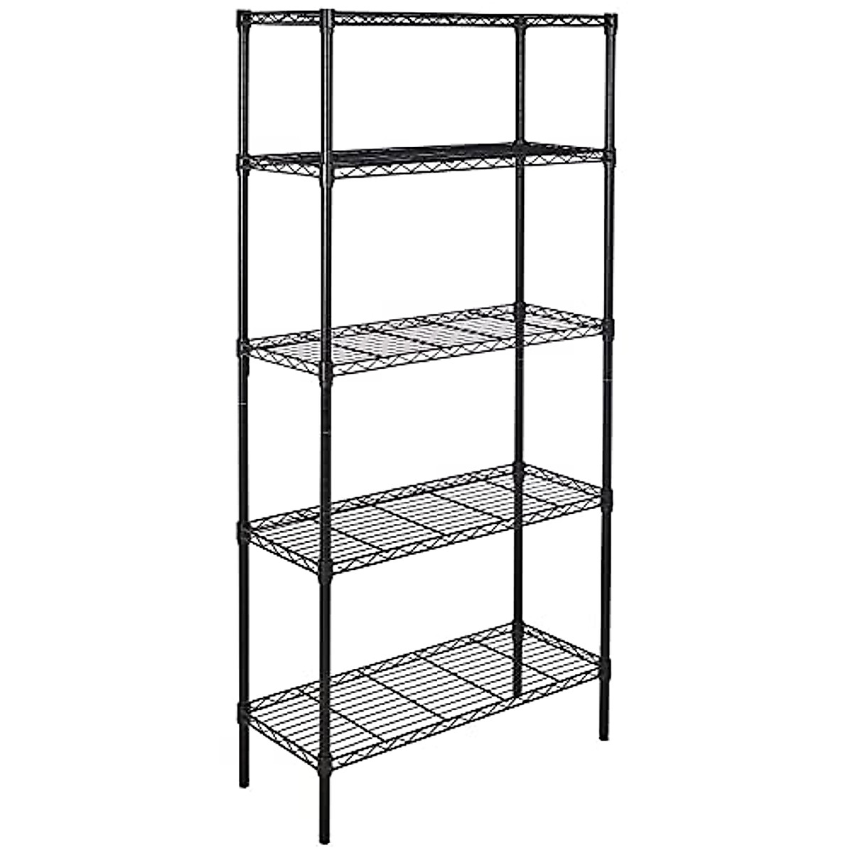 Amazon Basics 5-Shelf Adjustable, Heavy Duty Storage Shelving Unit, Steel Organizer Wire Rack, Black (36L x 14W x 72H) & Collapsible Fabric Storage Cubes Organizer with Handles, Gray - Pack of 6