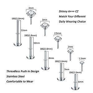 Aumeo 20G 18G 16G Threadless Push in Nose Rings Studs Surgical Steel Labret Jewelry Monroe Lip Rings Studs Medusa Ashley Piercing Jewelry for Women (Steel-18g*6/7/8/10/12mm)