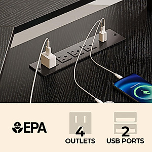 Rolanstar L Shaped Gaming Desk with LED Lights & Power Outlets, 56" Computer Desk with Full Monitor Stand & Storage Shelf, Corner Desk with Hooks, Black Desk Reversible