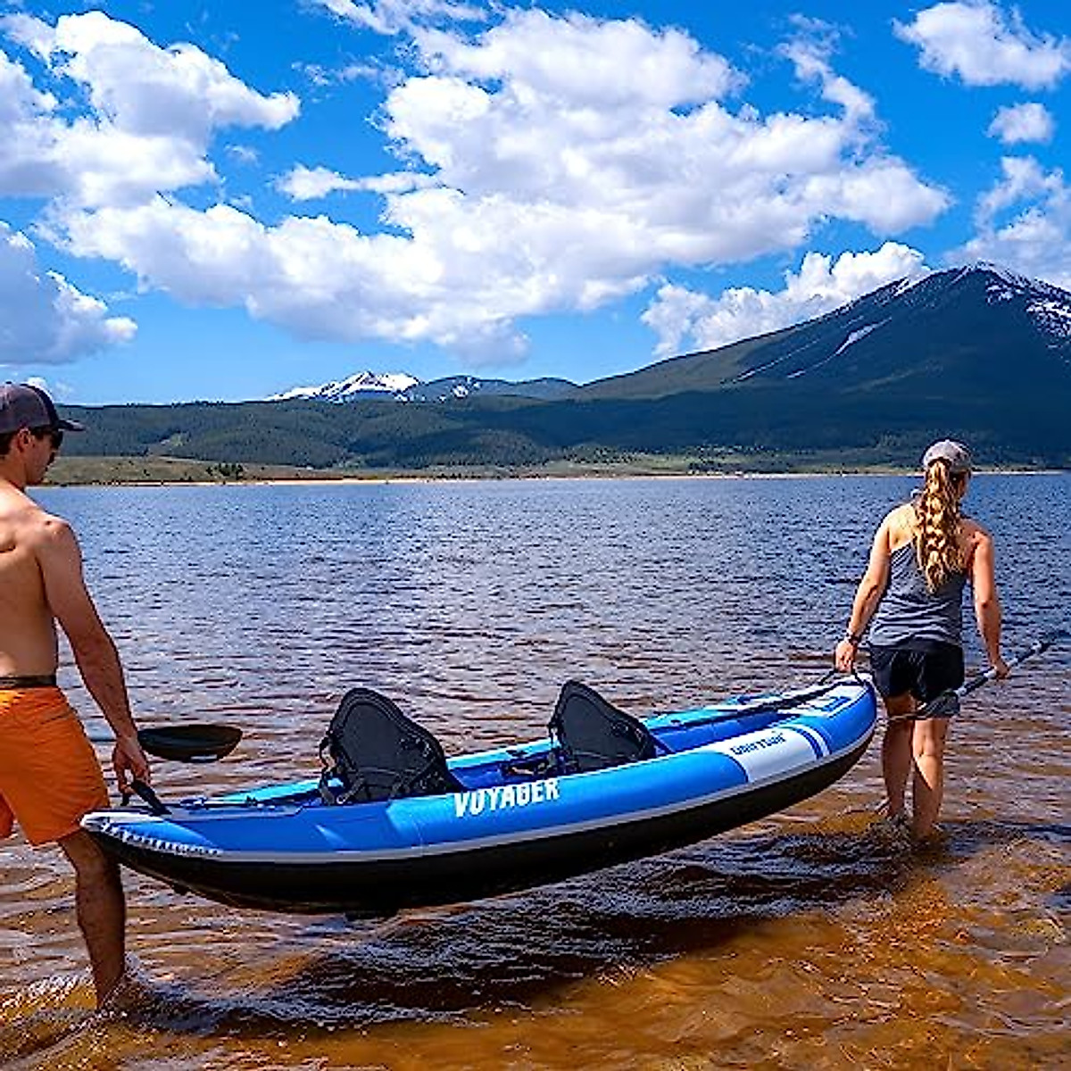 Driftsun Voyager Inflatable Kayak 2 Person Tandem, Foldable Kayaks for Adults Includes 2 Aluminum Paddles, 2 Padded Seats, Double Action Pump and Travel Backpack