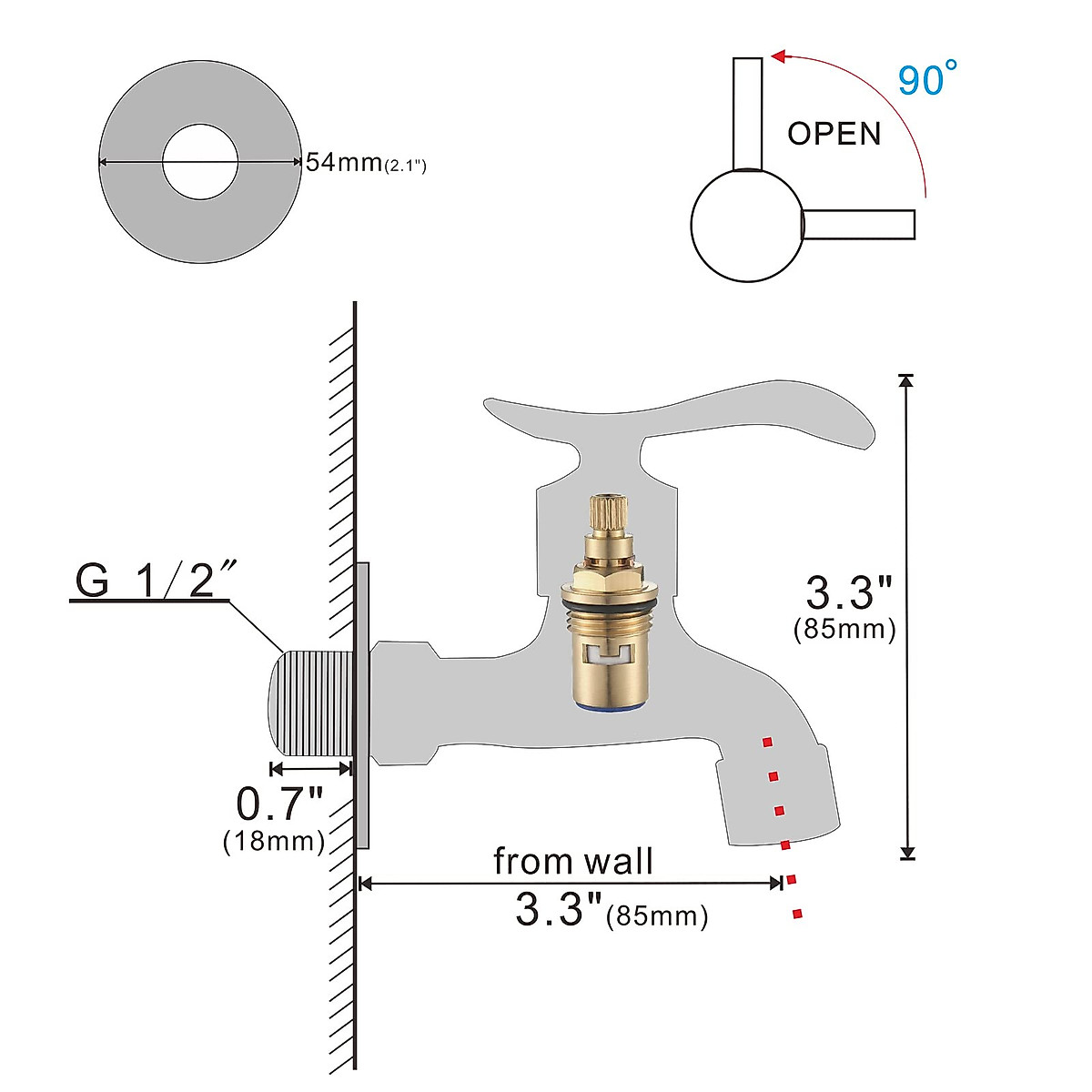 TOLIWEL Antique Brass Garden Outdoor Faucet Bathroom Wall Mount Water Decorative Hose Single Cold Tap G 1/2 inch Connection Spigot