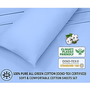 RUVANTI 100% Cotton Sheets for Queen Size Bed - Crispy Cooling Percale Sheets - Breathable & Durable Queen Sheet Set - 16 Inches Deep Pocket Queen Size Sheets - Blue - 4 Pieces