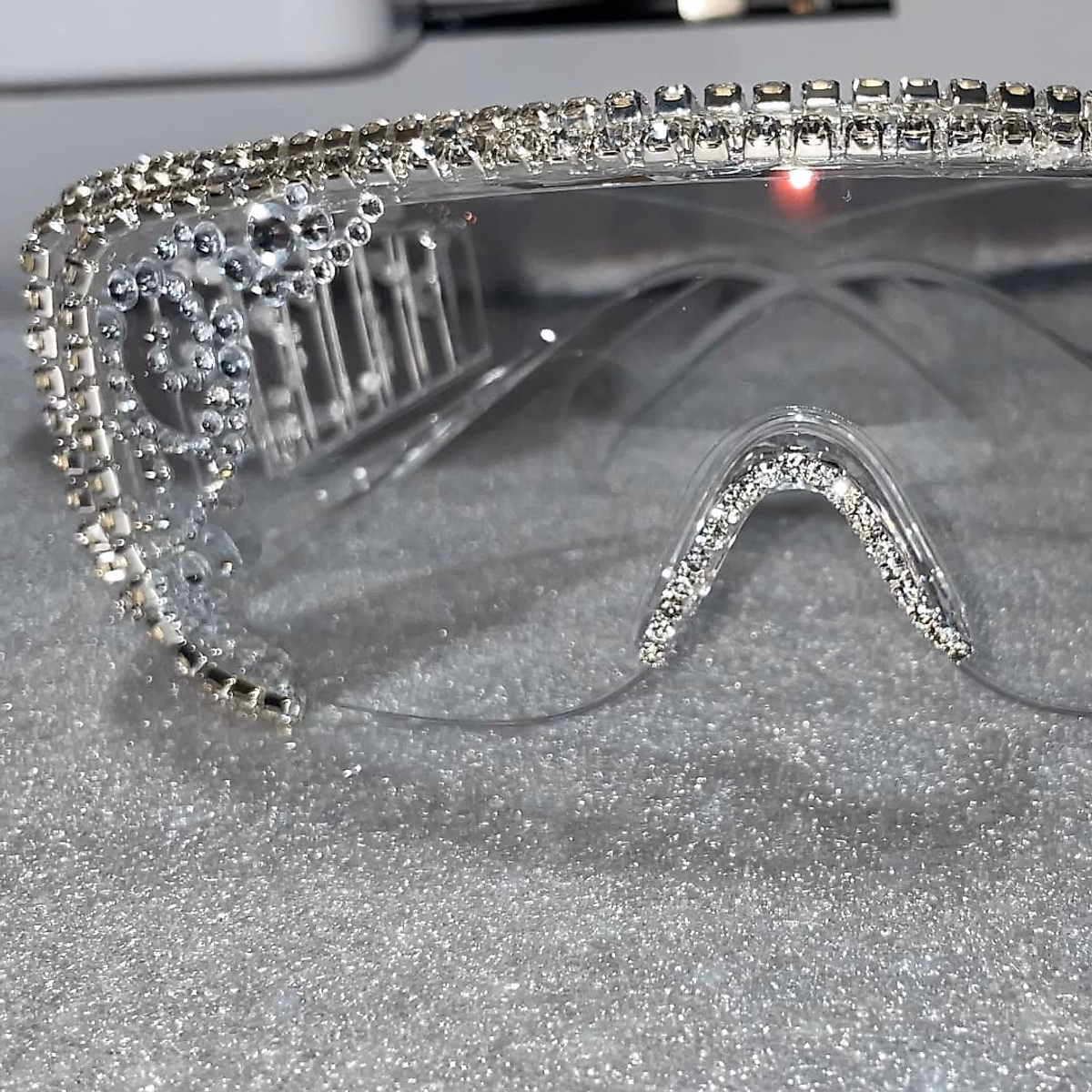 Silver Bling Eye Goggles with Swirl Gems - Handmade Fashion Accessory