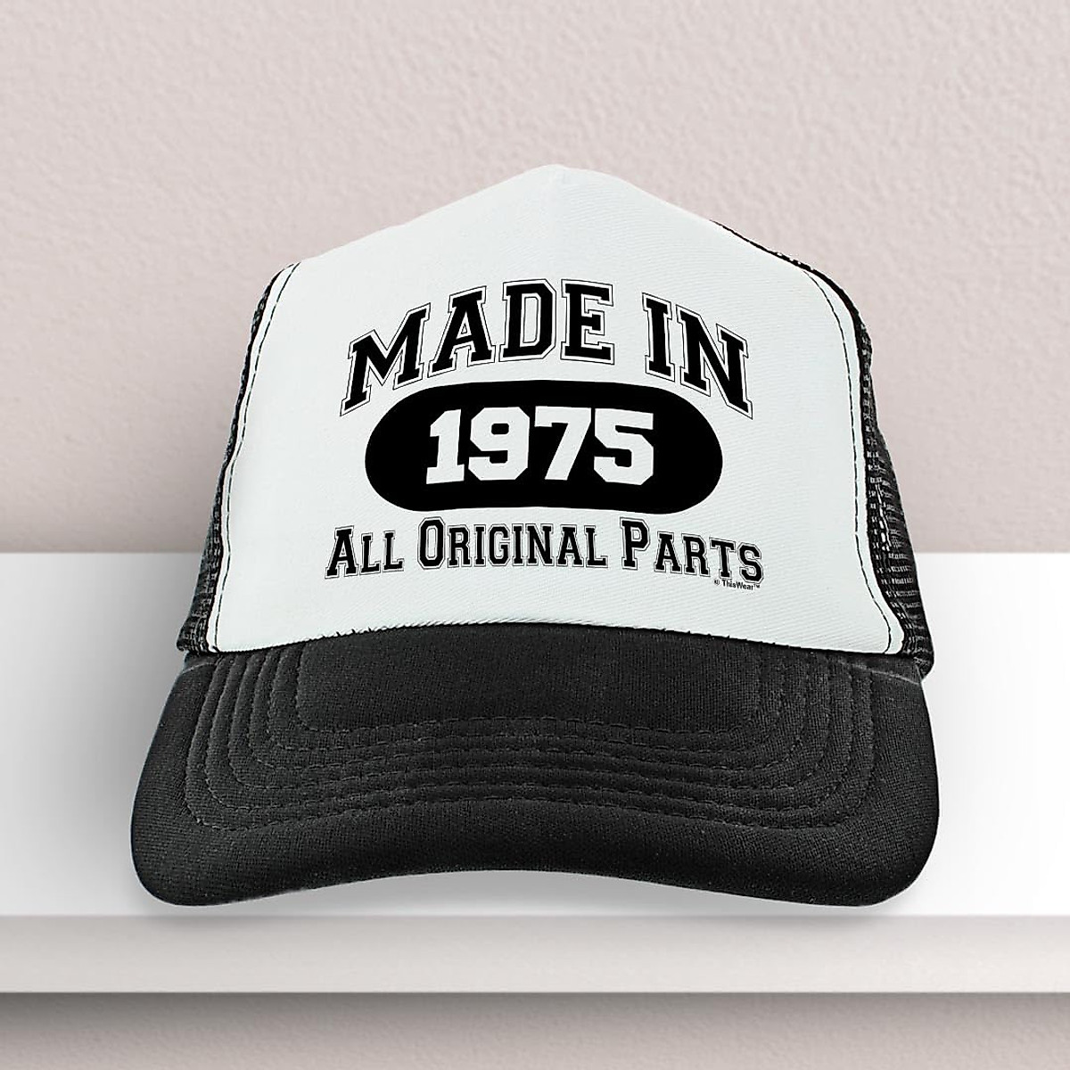 50th Birthday Gifts for All Made in 1975 All Original Parts Turning 50 Birthday Party Trucker Hat Black