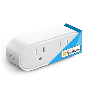 Smart Plug, Meross WiFi Dual Smart Outlet Supports Apple HomeKit, Siri, Alexa, Google Assistant & SmartThings, Voice & Remote Control, 10A, Timer, No Hub Required, 2.4GHz WiFi Only, 1 Pack