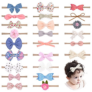 doboi 24PCS Baby Girls Flower and Hair Bows Headbands Soft Nylon Hairbands Elastic Hair Accessories for Newborns Infants Toddlers and Kids