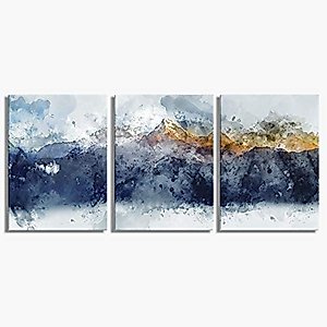 Abstract Canvas Wall Art for Living Room Modern Navy Blue Abstract Mountains Print Poster Picture Artworks for Bedroom Bathroom Kitchen Wall Decor 3 Pieces Framed Ready to Hang