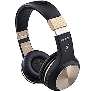 Riwbox Bluetooth Headphones, XBT-80 Folding Stereo Wireless Bluetooth Headphones Over Ear with Microphone and Volume Control, Wireless and Wired Headset for PC/Cell Phones/TV/iPad (Black Gold)