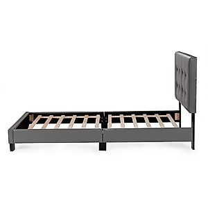 Poundex Twin Faux Leather Upholstered Bed, Grey